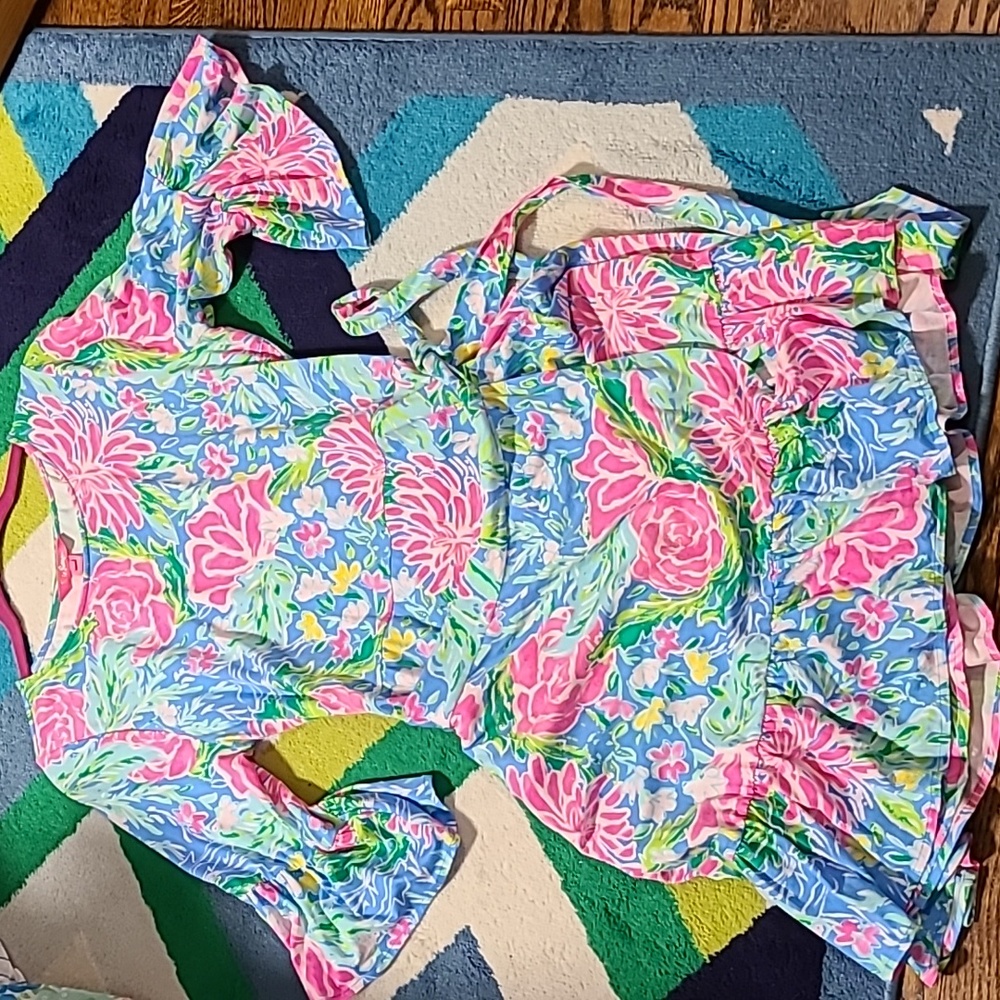 Lilly Pulitzer Blue Bunny Business Kassi Dress Ruffle - Gem